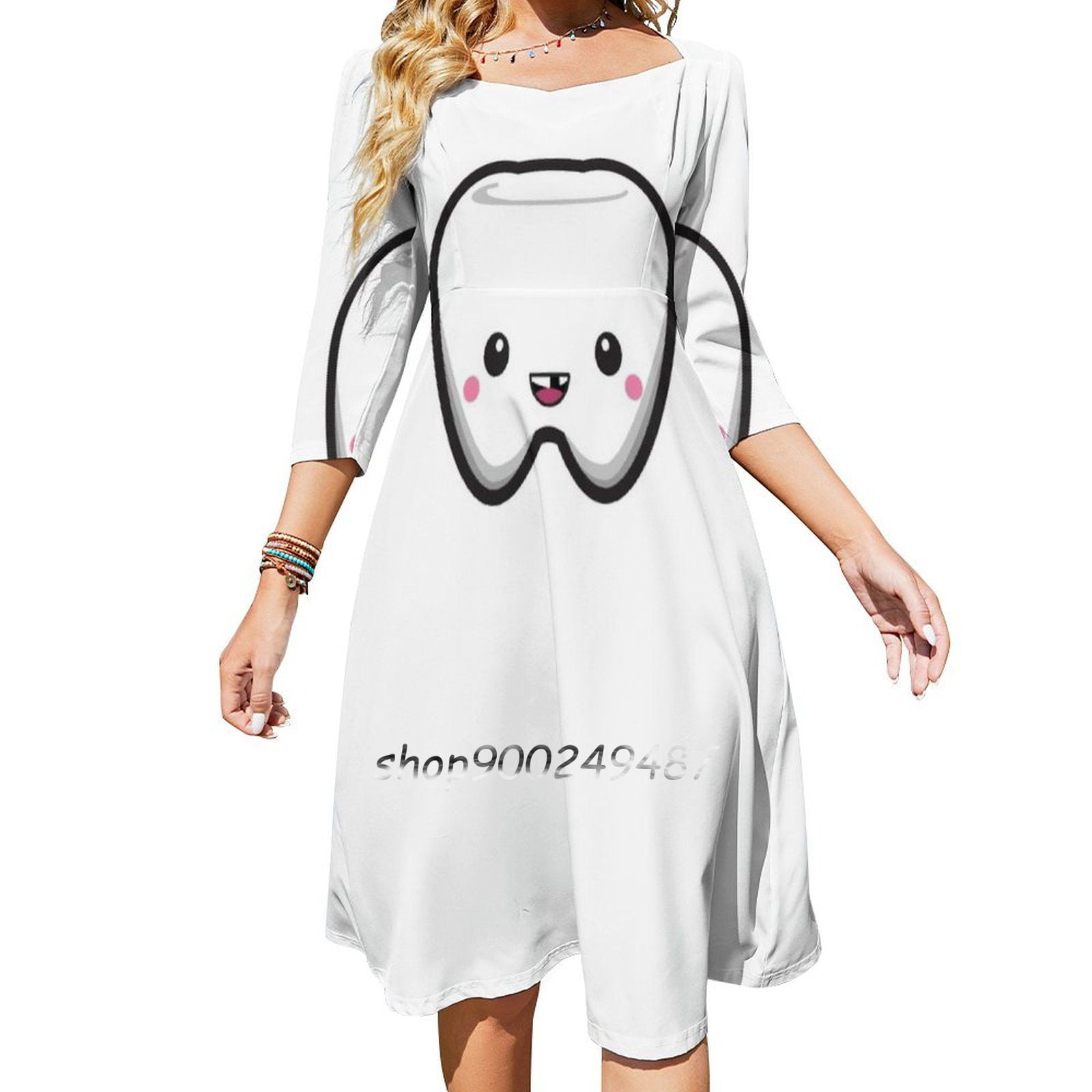 Toothless Tooth Square Neck Dress Sweet Summer Dress Women Elegant ...