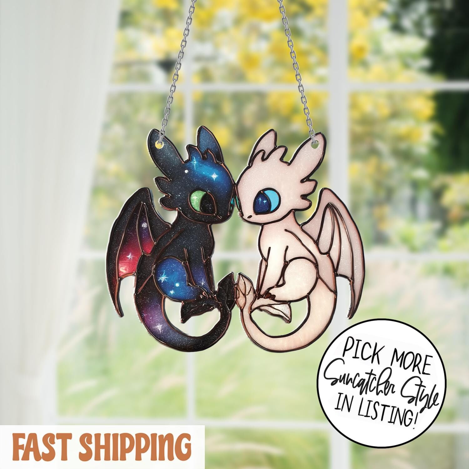 Toothless and Light Fury Dragon Acrylic Suncatcher, Night & Light ...