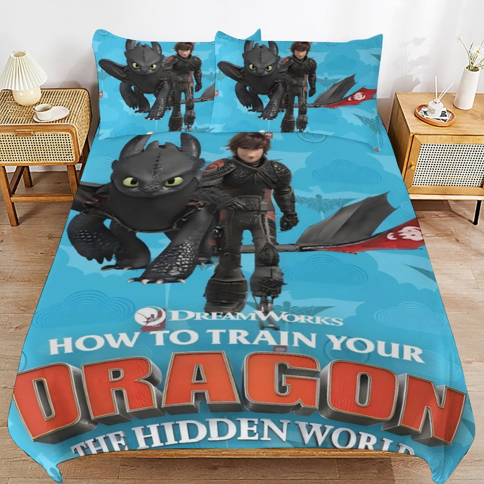ToothlessCartoon Anime 3 Piece Bed Soft Quilt Set 1 Duvet Cover And 2 ...