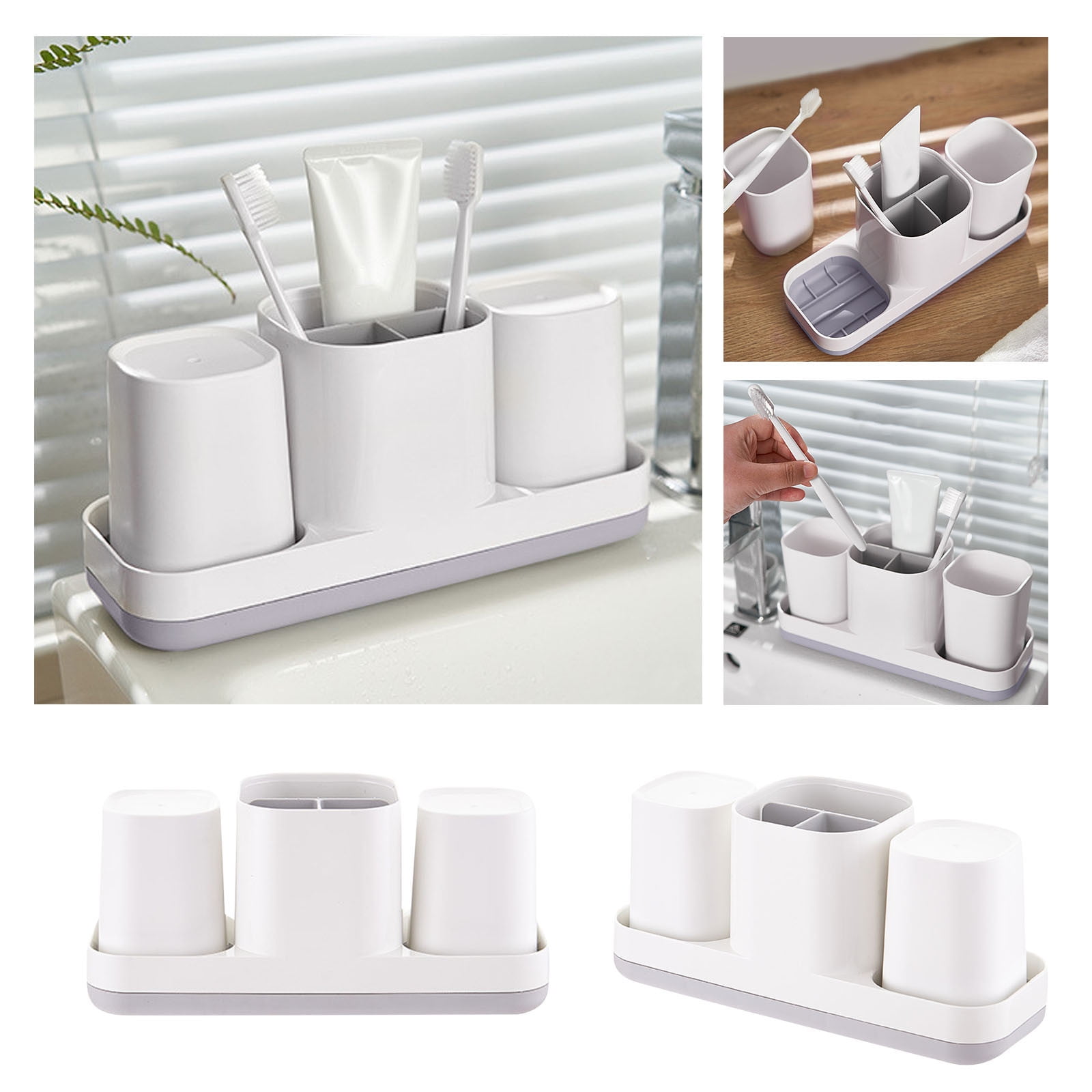 Toothpaste Holder with 2 Cups, 3 Slots Toothbrush and Toothpaste Holder ...