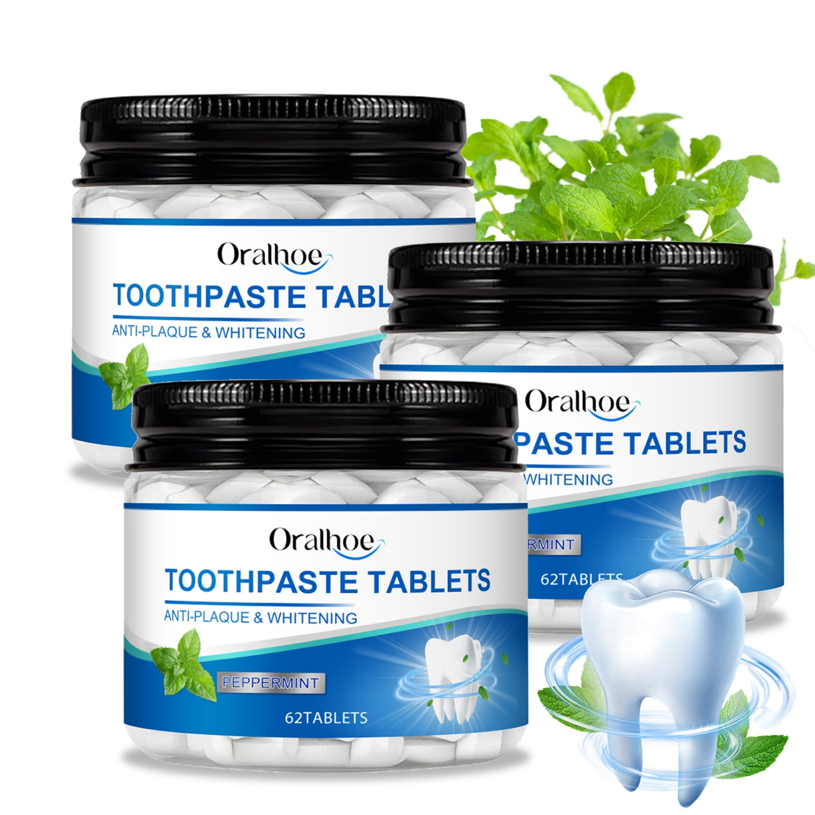 Toothpaste Tablets - Peppermint, 62 Toothpaste Tablets Travel for Fresh ...