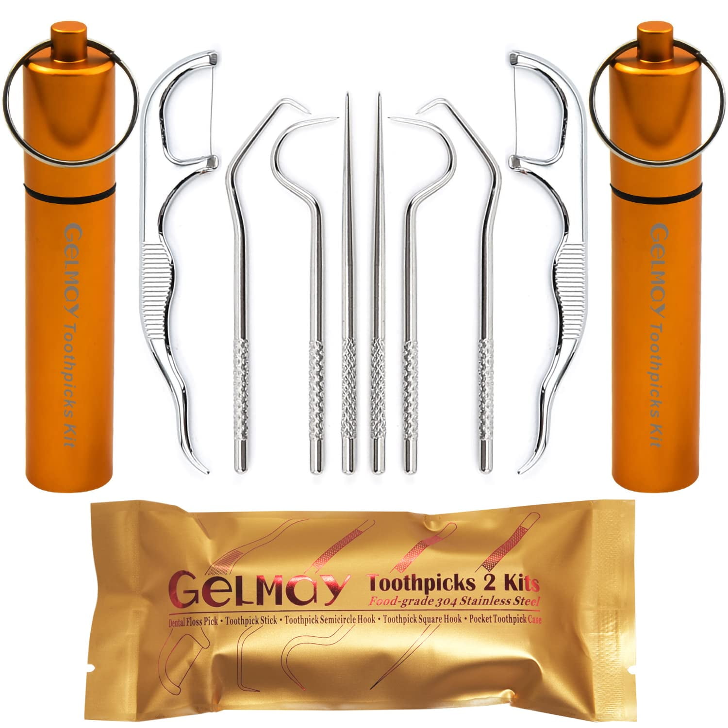 Toothpicks Pocket Set, Dental STF9 Floss Picks Kit Reusable, Stainless ...