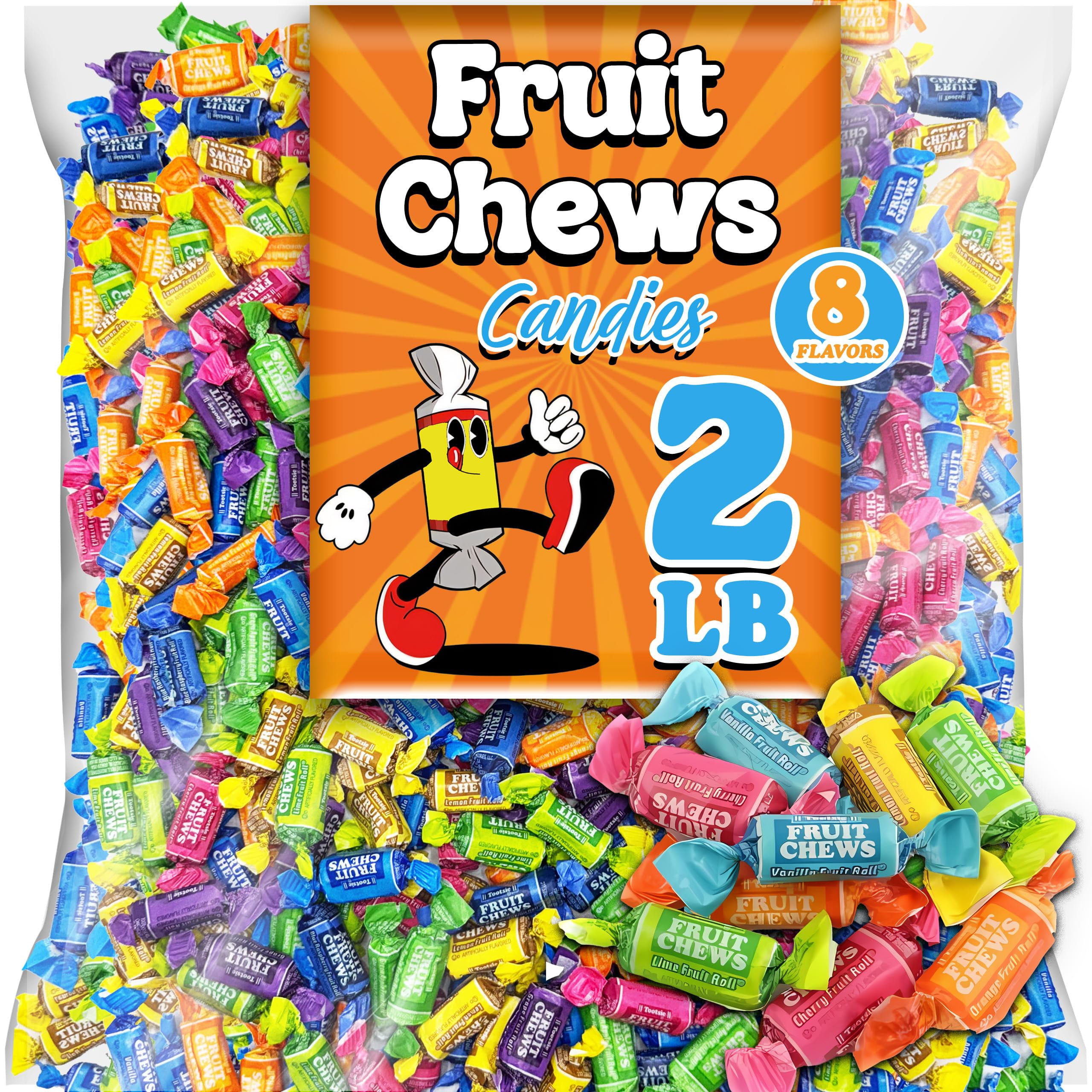 Tootsee Roll Fruit Chews Mix, Bulk 2 Lbs Individually Wrapped Candy, 8 ...