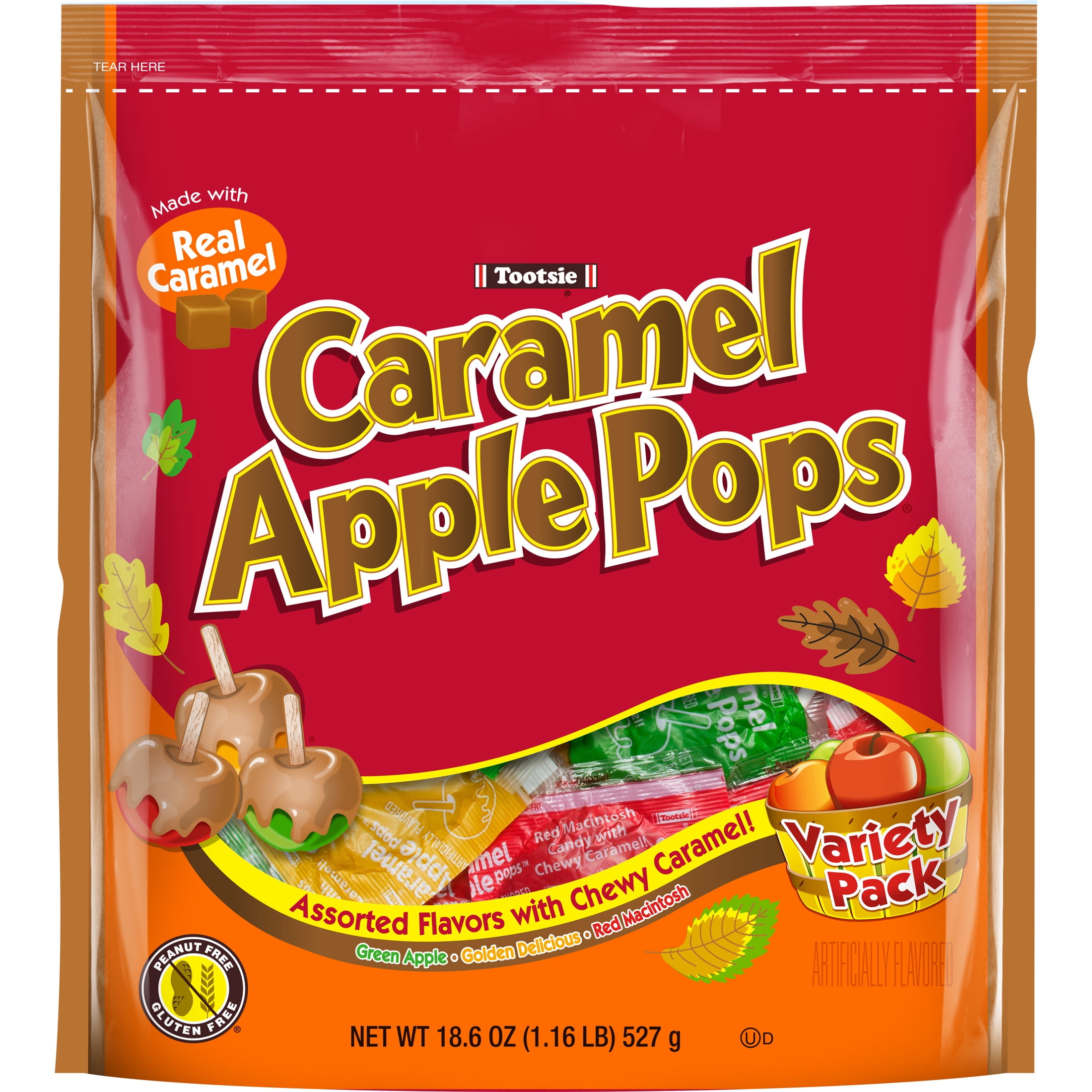 Tootsie Caramel Apple Pops, Variety Apple Flavored Candy Suckers, 18.6 ...