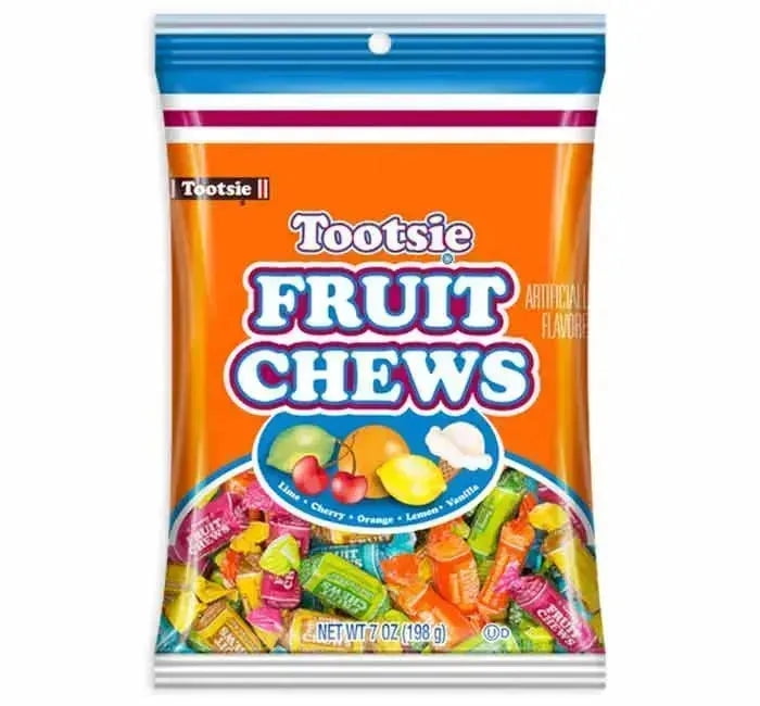 Tootsie Fruit Chews Candy, 5 Assorted Fruit Flavors, 7 oz Peg Bag (Pack ...