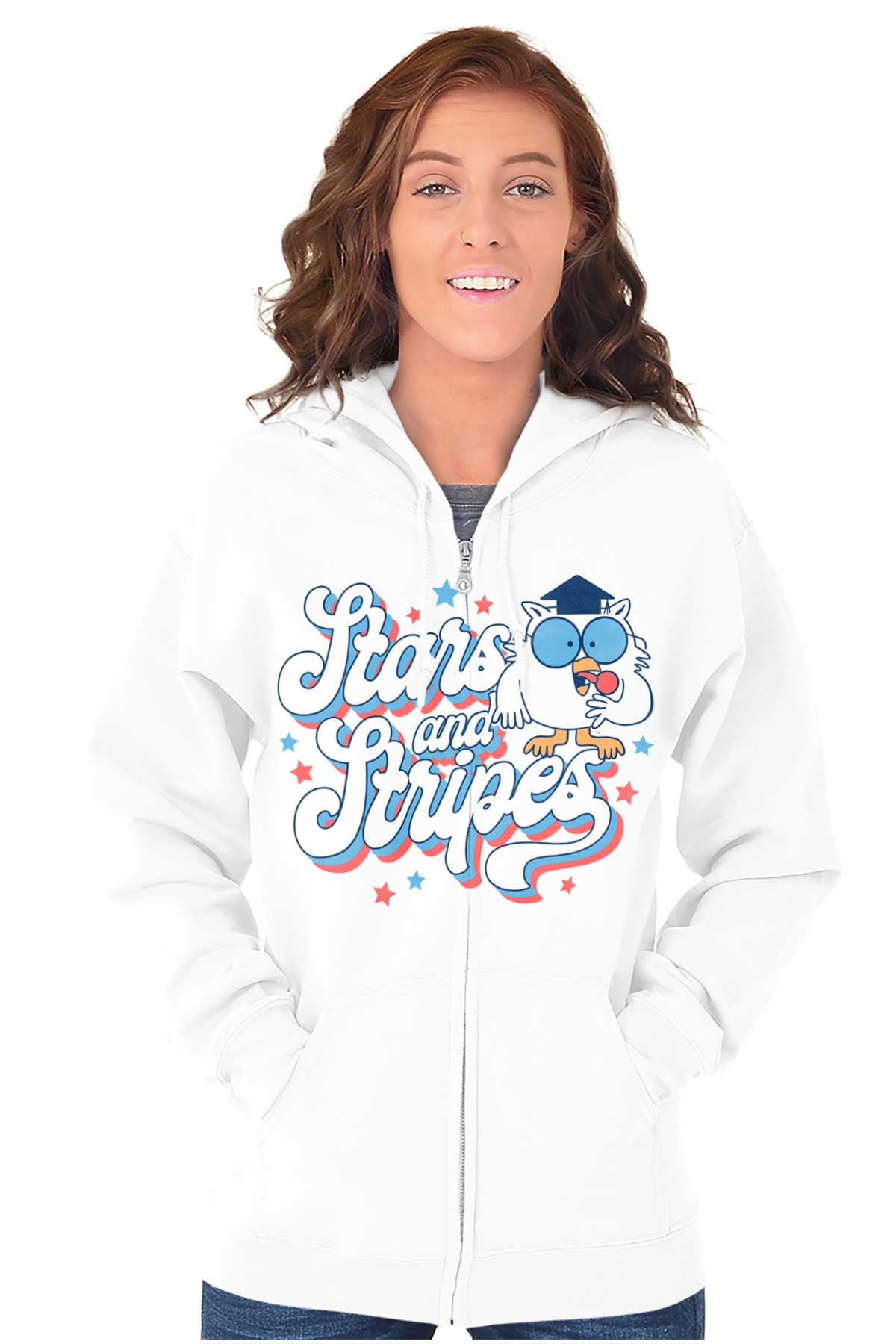 Tootsie Owl USA Stars and Stripes Zip Up Hoodie Men's Women's Brisco ...