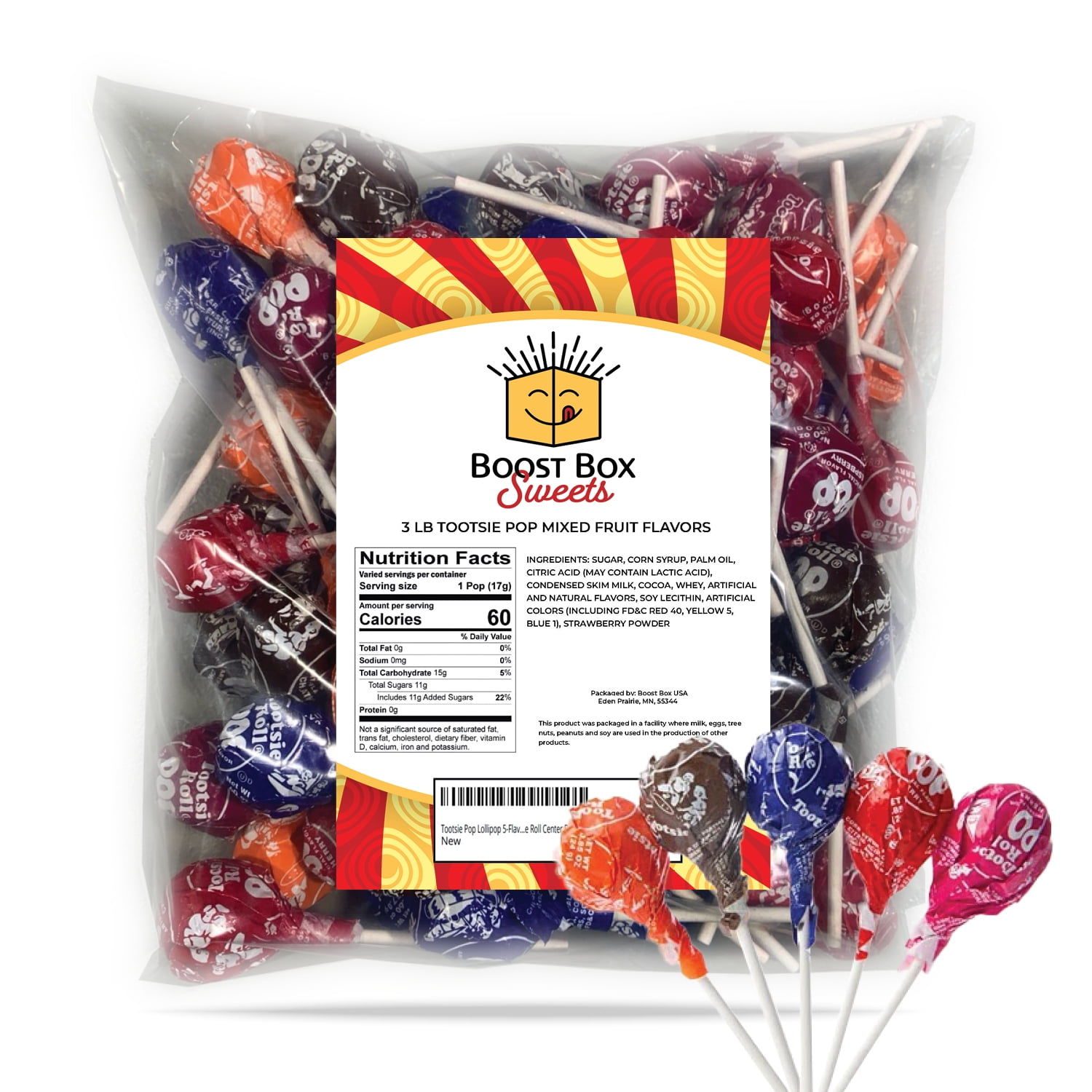 Tootsie Pop Lollipop 5-Flavors Hard Candy Outside with Chewy Tootsie ...