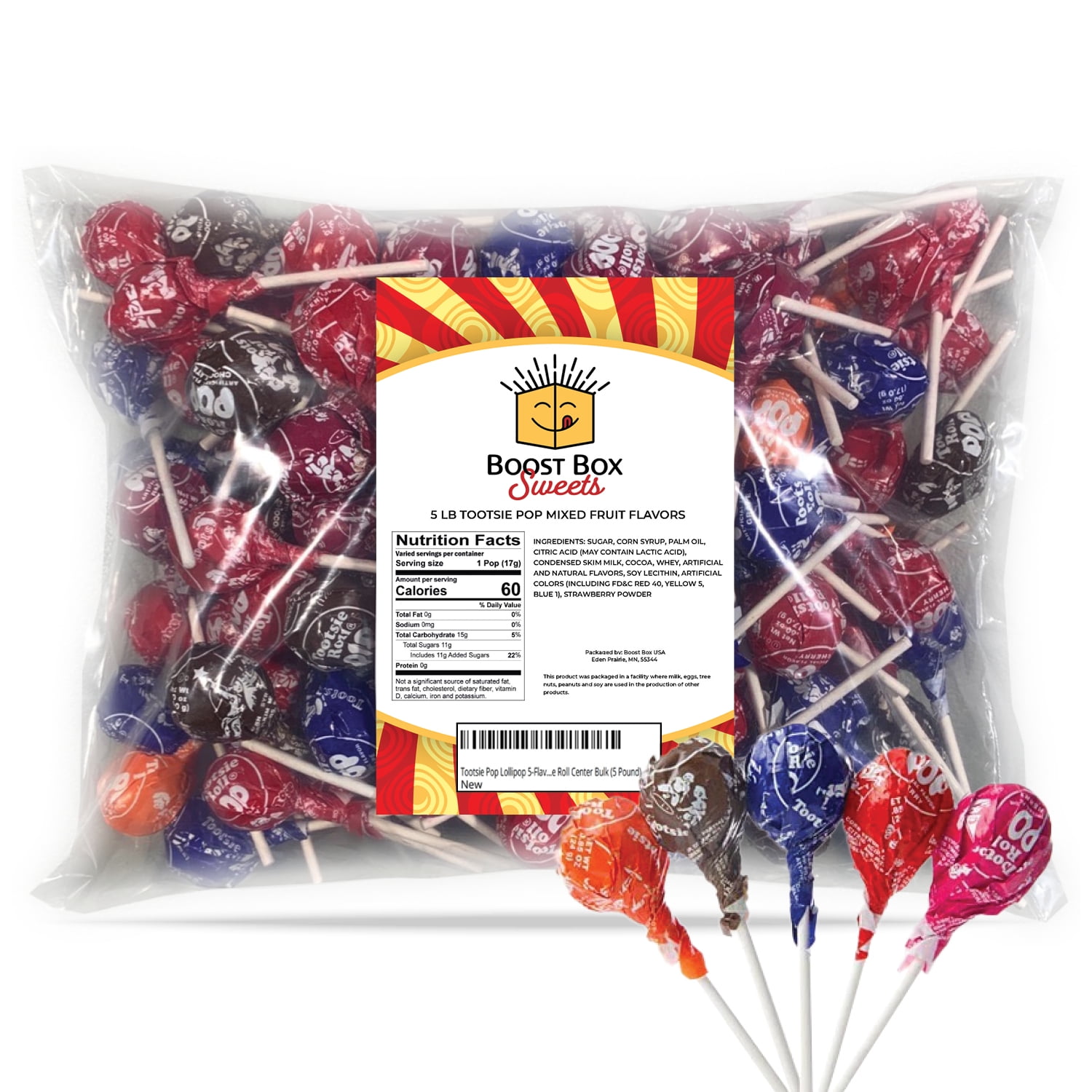 Tootsie Pop Original Lollipop, 5-Flavors, Hard Candy with Chewy Center ...
