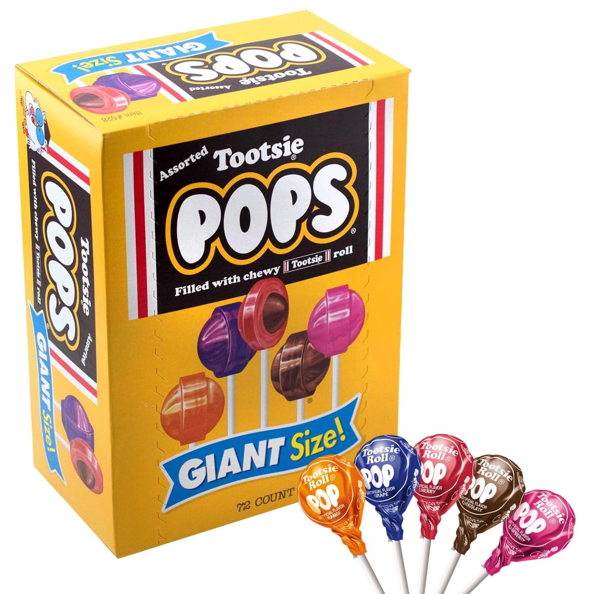 Tootsie Giant Lollipops, Assorted Fruity Flavors with Chocolatey Center ...