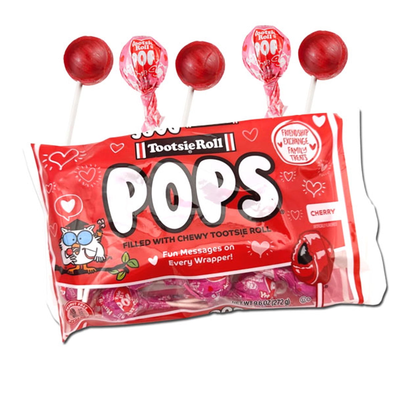 Tootsie Roll Cherry Candy Lollipops, Valentine's Day Edition, 9.6 Ounce ...