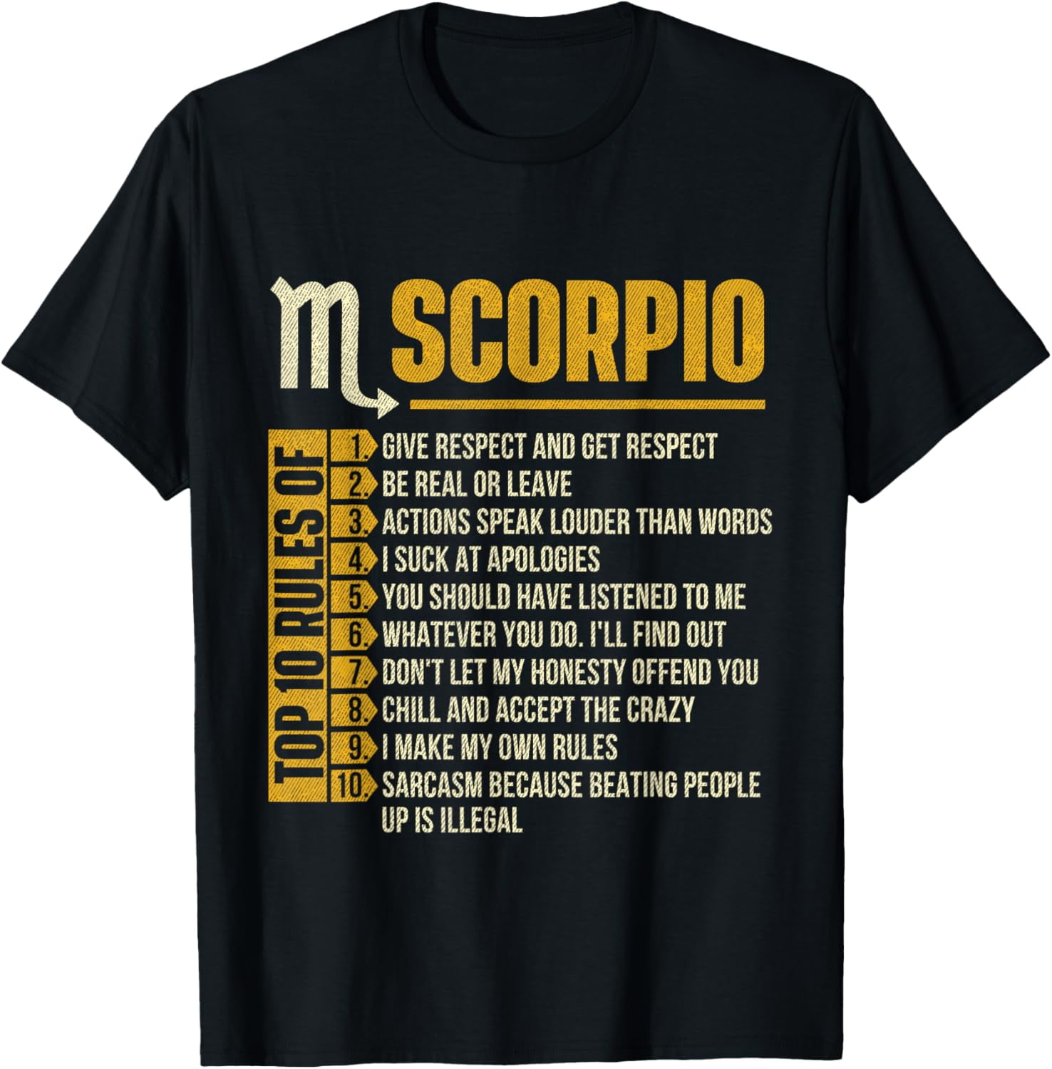 Top 10 Rules Of Scorpio - Zodiac Sign Horoscope Astrology T-Shirt ...
