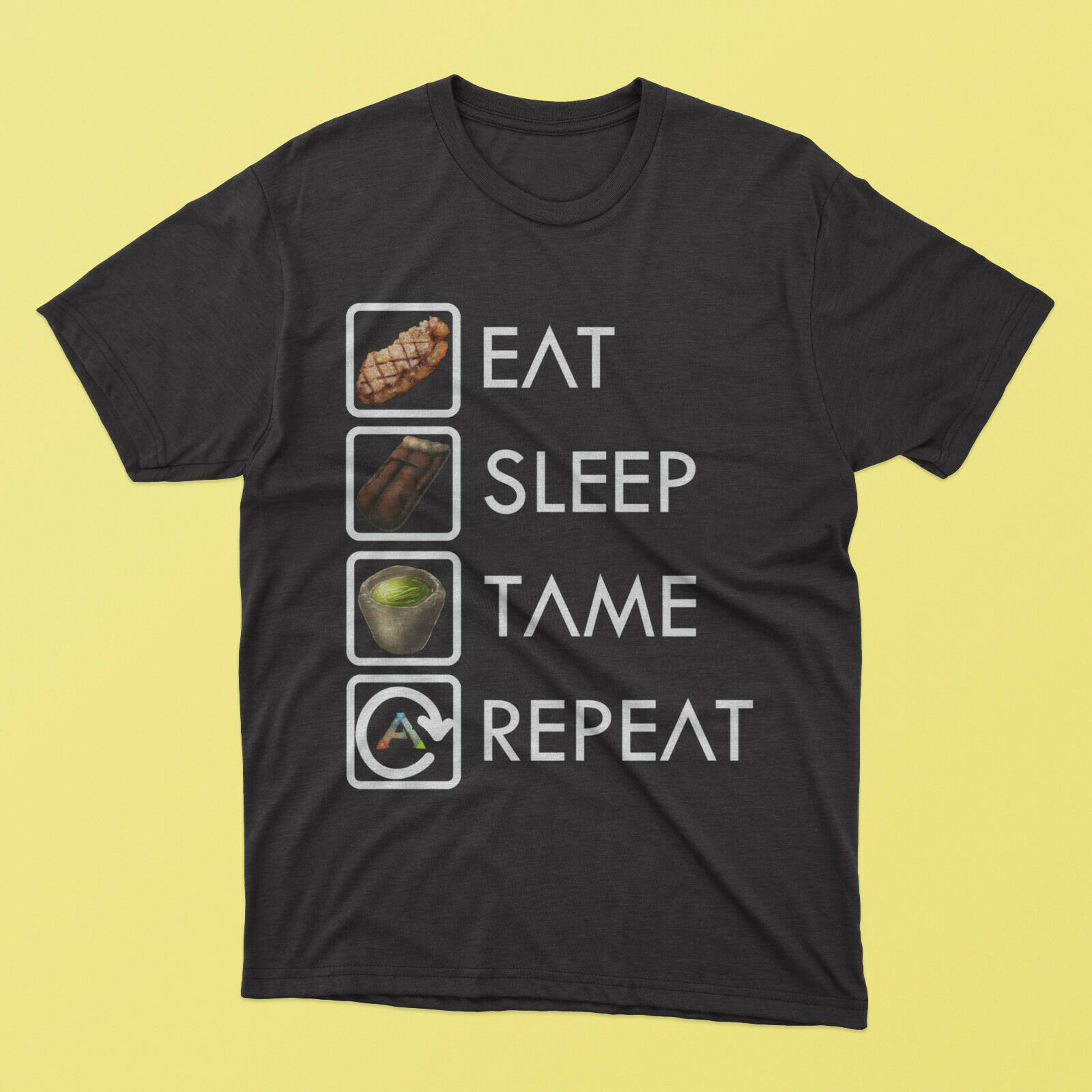 Top Ark Survival Evolved ag EatSleepTameRepeat Mens TShirt Tees ...
