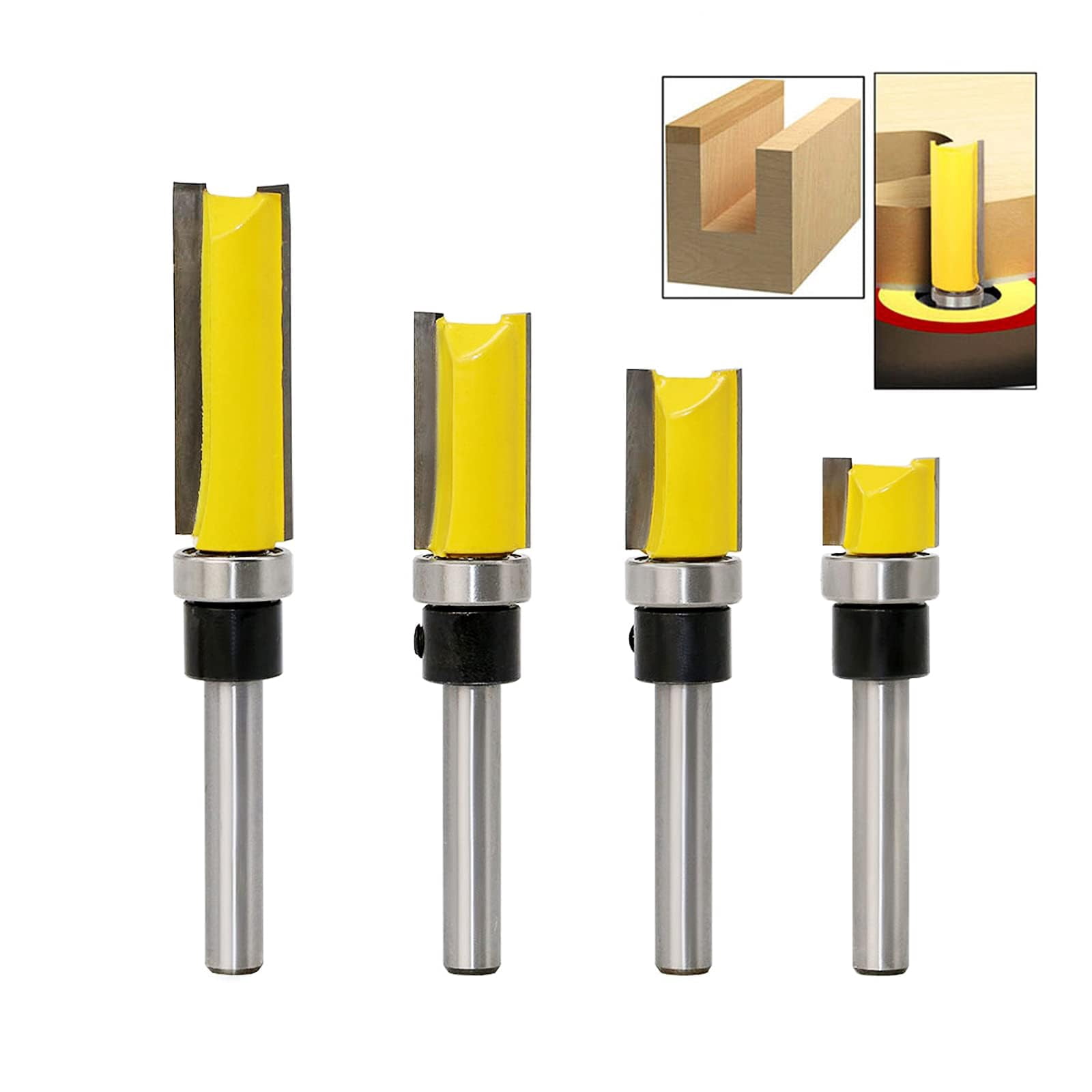 Top Bearing Flush Trim Router Bit 4 Pcs Pattern Router Bit 1/4 Shank ...