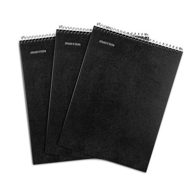Mintra Durable Spiral Notebooks, Top Binding, 100 Sheets, 3-Pack, Black ...