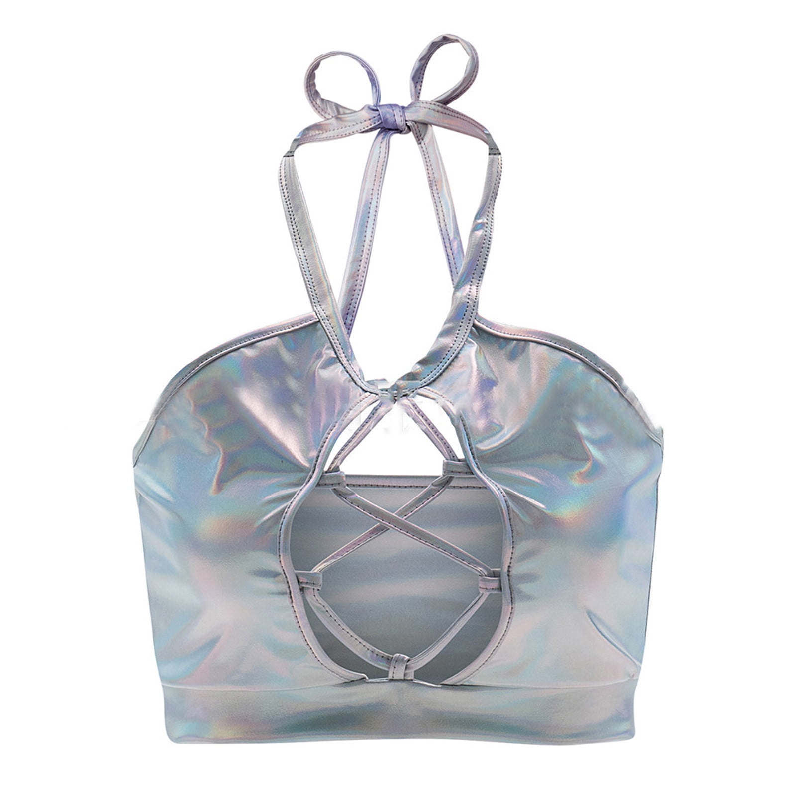 Top Bra Shiny Bandeau Suit Women's Backless Bra Rave Vest Rave Crop ...