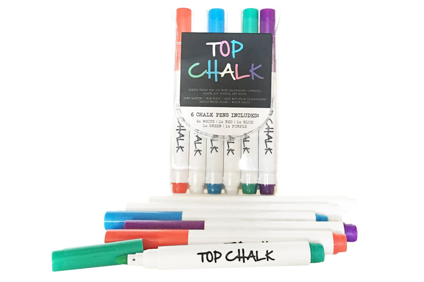 Top Chalk - Professional Liquid Chalk Ink Marker Pens - 6 Pack Fine-Tip ...