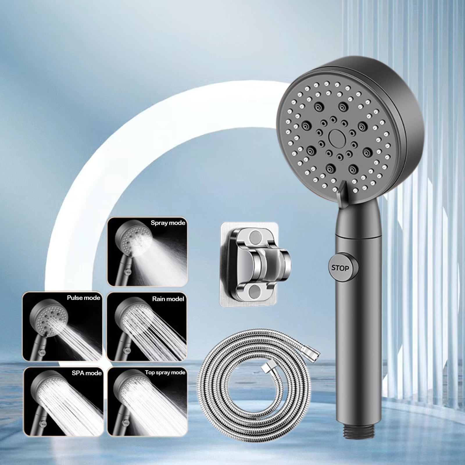 Top Deal, Turbocharged Shower Head with 5 Spray Modes, High-Pressure ...