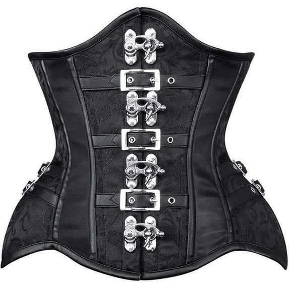 Top Drawer Black Brocade Steel Boned Underbust Corset w/Buckles ...