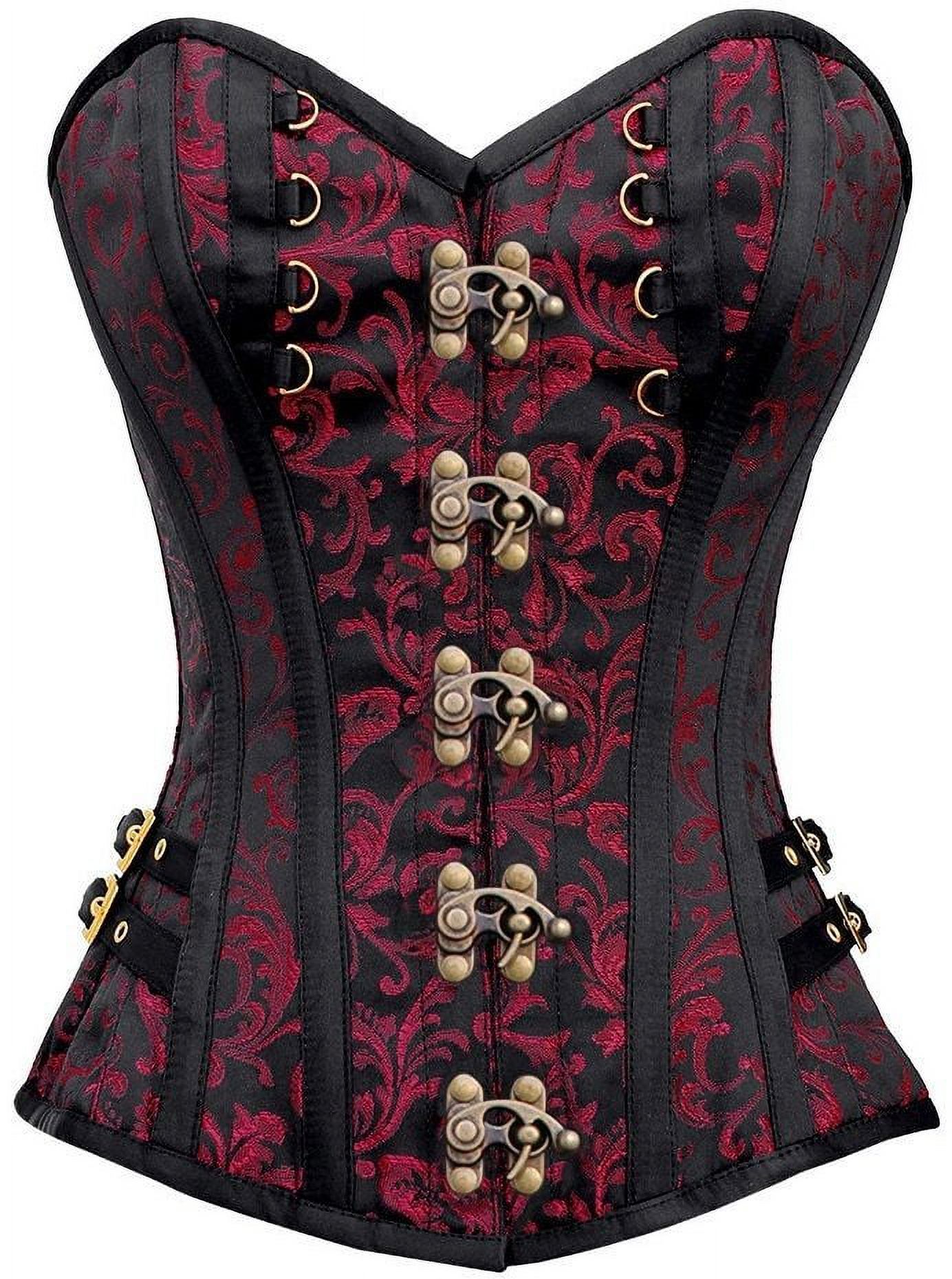 Top Drawer Black/Red Swirl Brocade Steel Boned Overbust Corset w ...