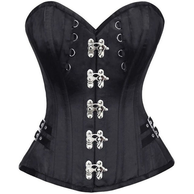 Top Drawer Black Satin Steel Boned Overbust Corset w/Buckles - Walmart.com