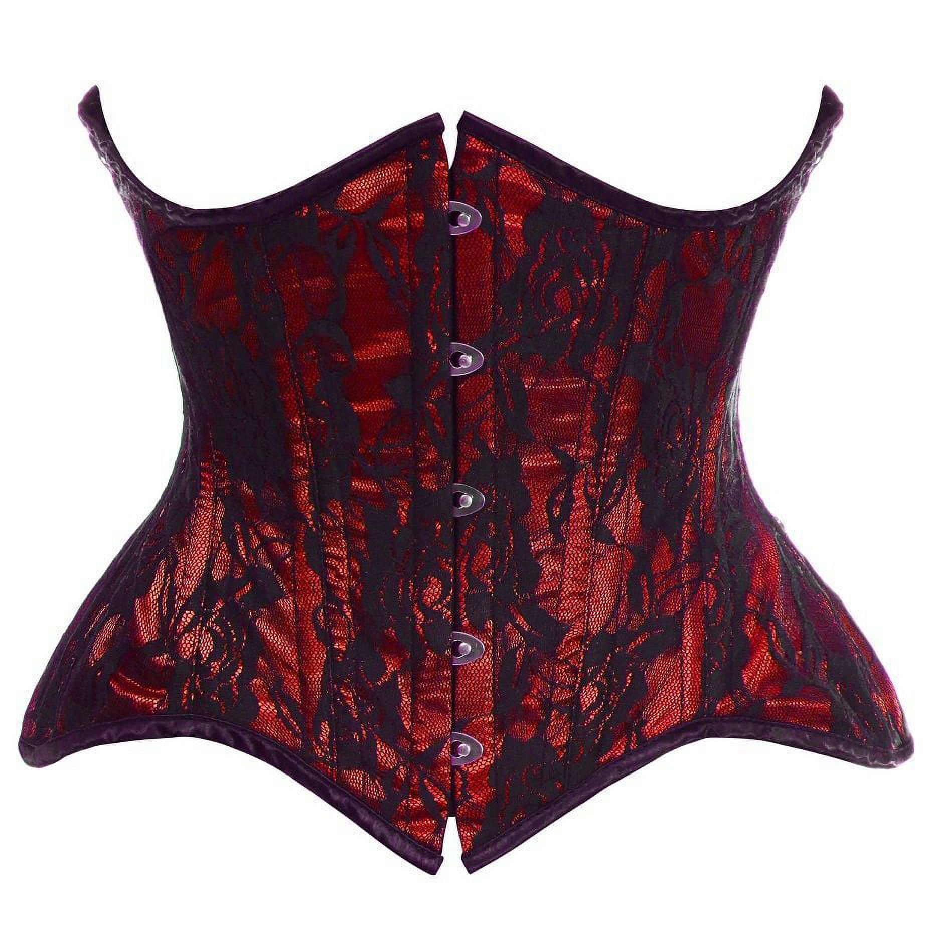Top Drawer Red Wblack Lace Double Steel Boned Curvy Cut Waist Cincher Corset