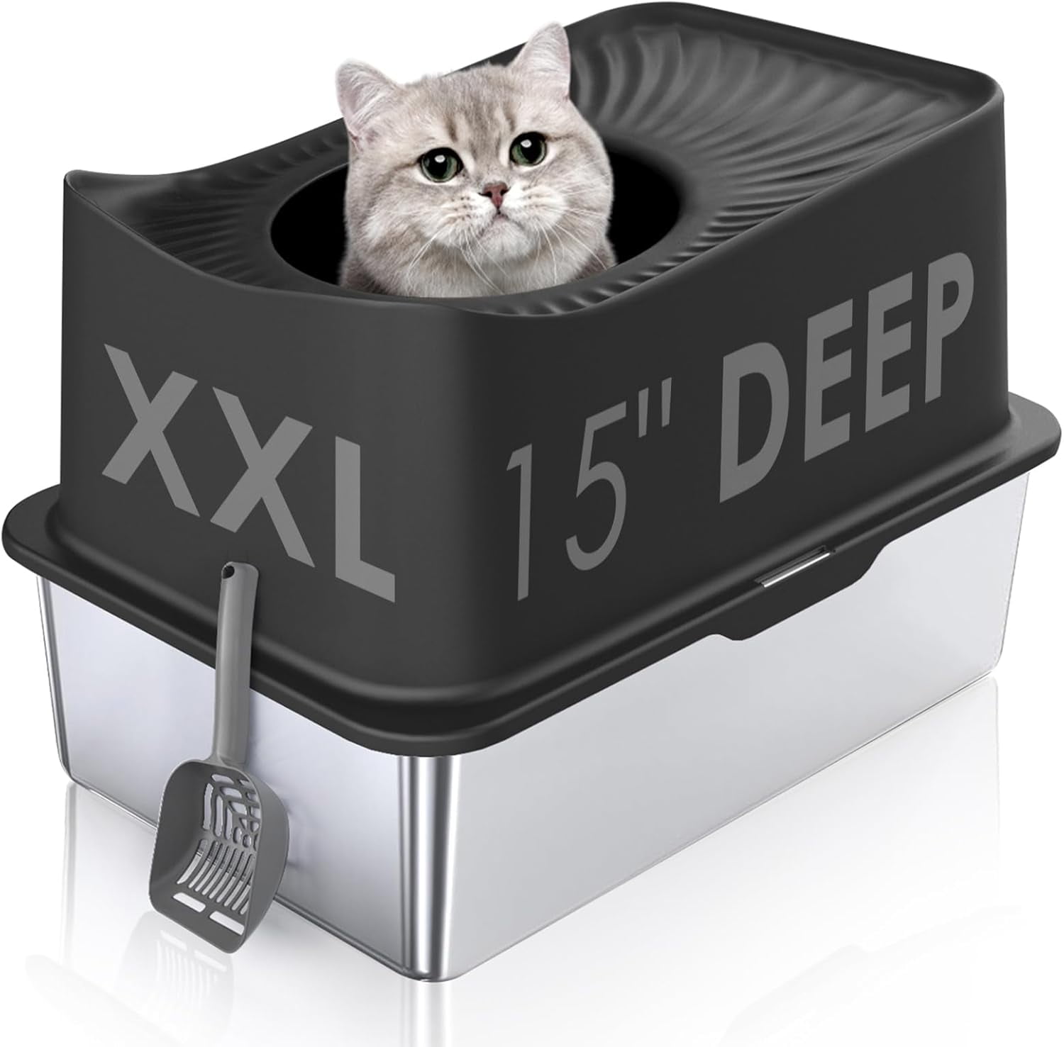 Entry Litter Box with Lid, Stainless Enclosed Cats Kitty Litter Pan ...