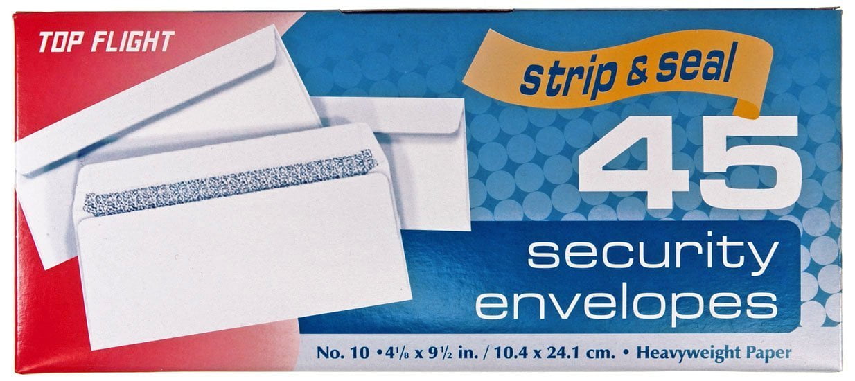 Top Flight #10 Security Envelopes Strip and Seal Closure 4 1/8 x 9 1/2 ...