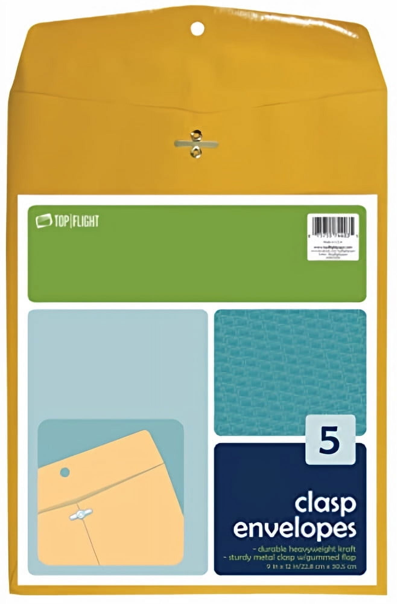 Top Flight Clasp Envelopes Gummed and Clasped Closure 9 X 12-Inches ...