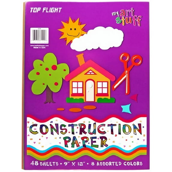 Top Flight Construction Paper Assorted Colors 9 x 12-inches Poly ...