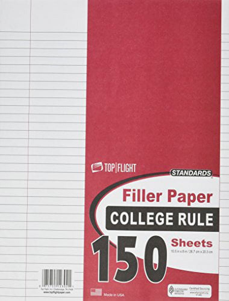 Top Flight Filler Paper 10.5 x 8 inches College Rule 150 Sheets (Pack ...