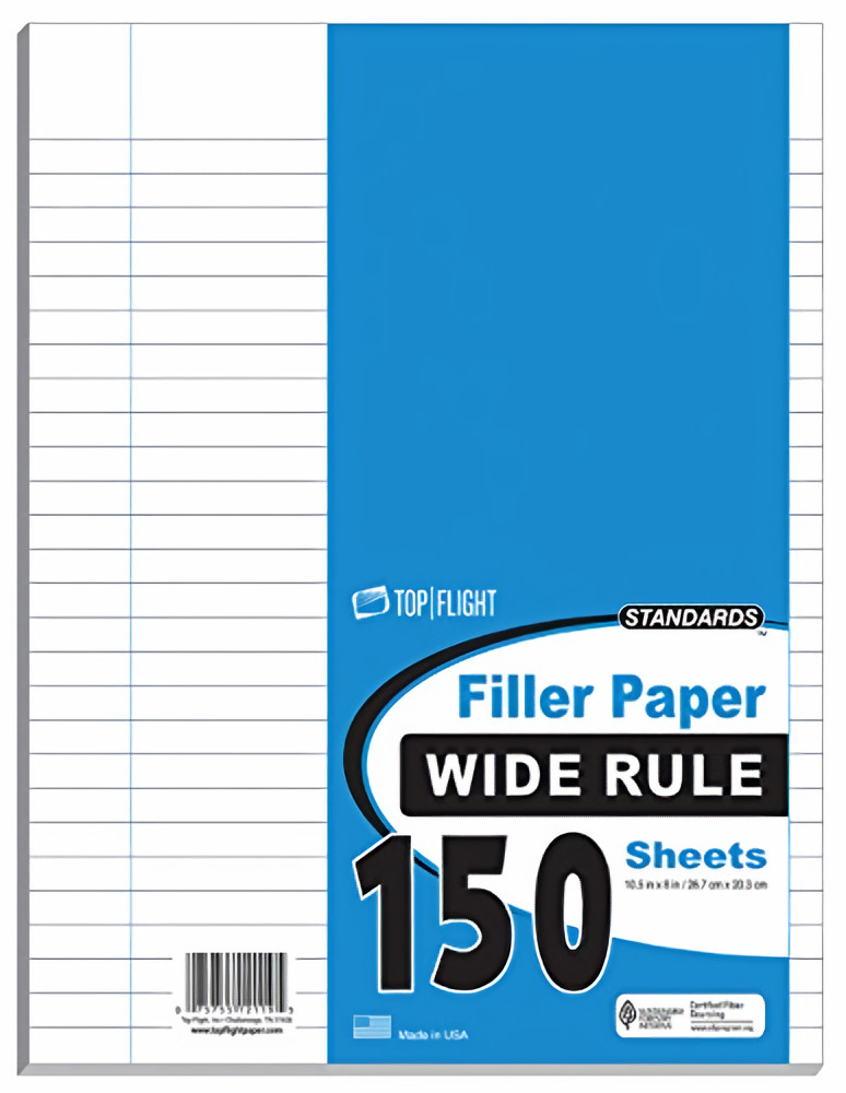 Top Flight Filler Paper 10.5 x 8 Inches Wide Rule 150 Sheets (Pack of ...