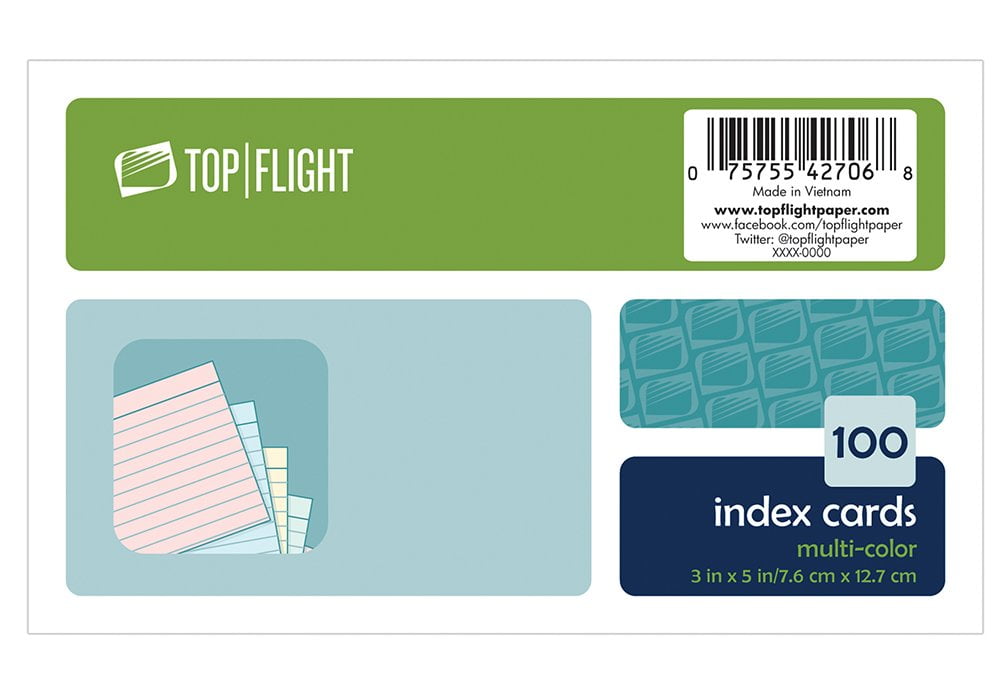 Top Flight Index Cards, Ruled, 3 x 5 Inches, Rainbow Colors, 100 Cards ...