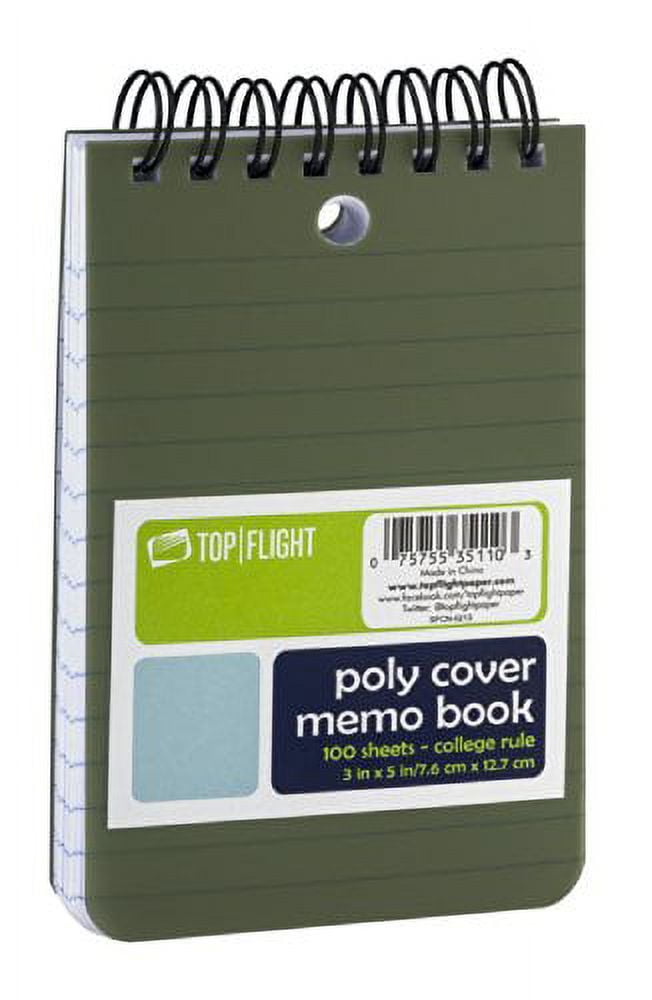 Top Flight Poly Cover Memo Book 3x5 in Top Wire Color Will Vary (Pack ...