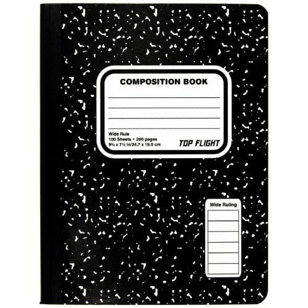 Top Flight Sewn Composition Book Black and White Marble Wide Rule 100 ...