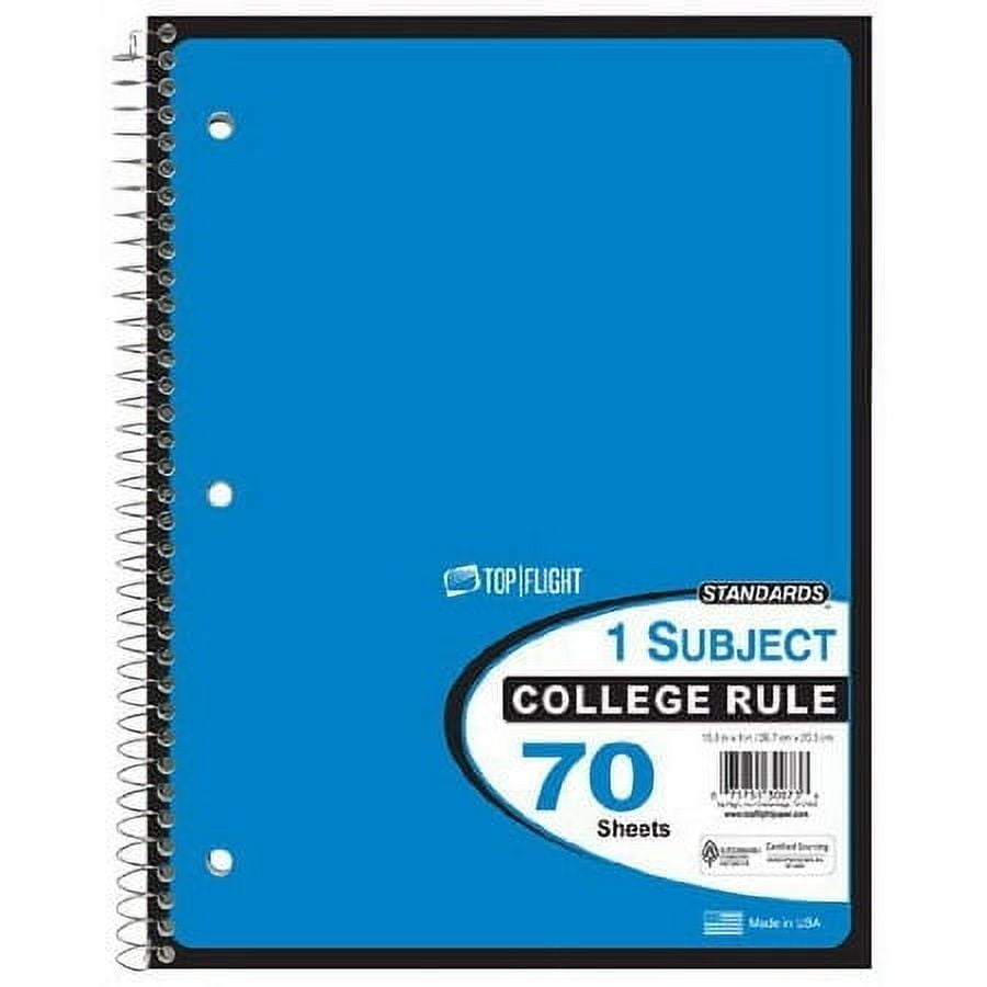 Top Flight Standards 1-Subject Wirebound Notebook, 70 Sheets, College ...