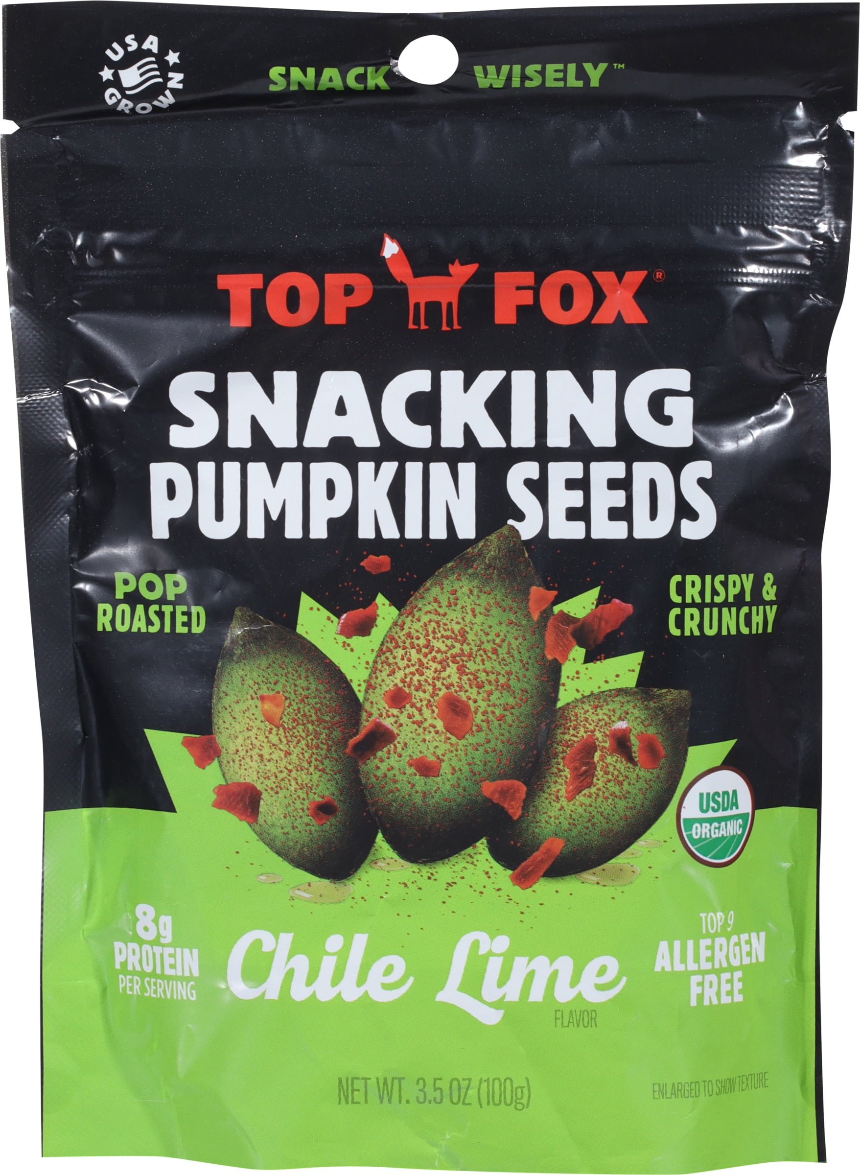 Top Fox: Pop Roasted Pumpkin Seeds Chile Lime, 3.5 oz - Walmart.com