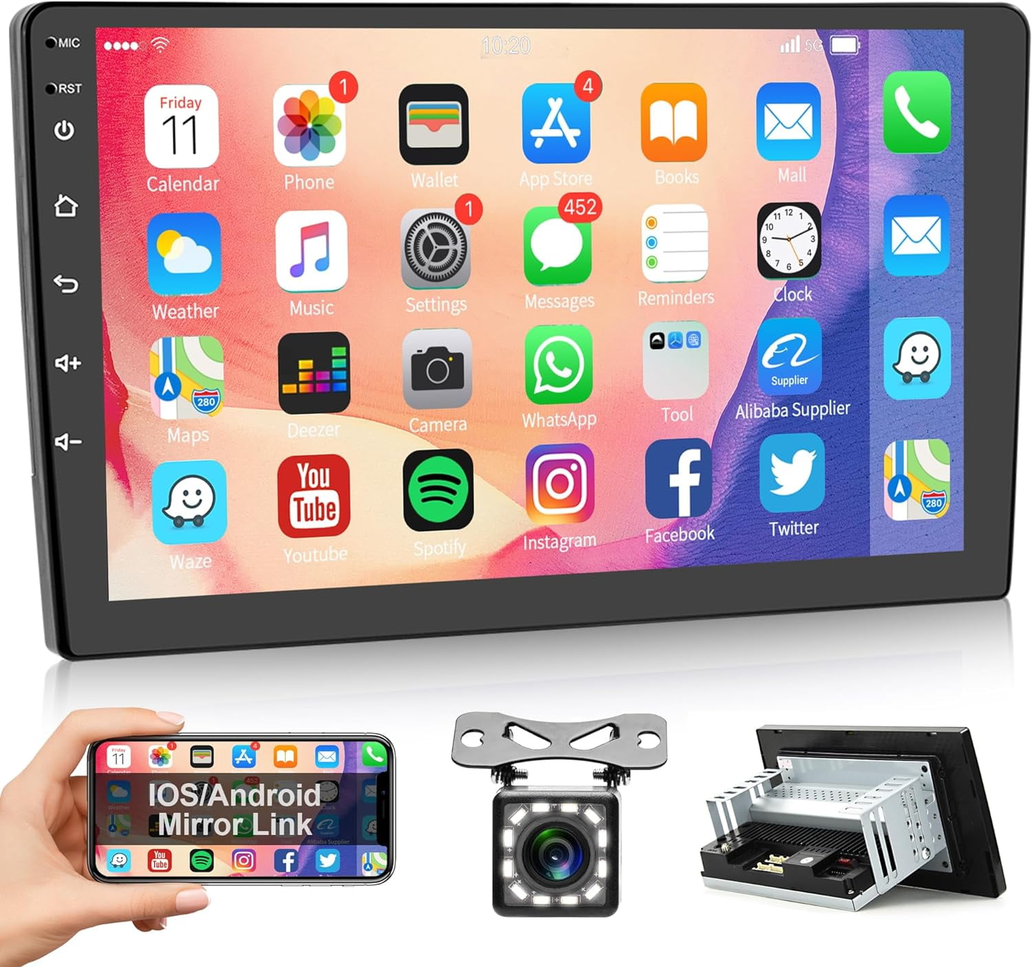 Top-Gears 10.1" Android Touch Screen Single Din Car Stereo with Backup ...