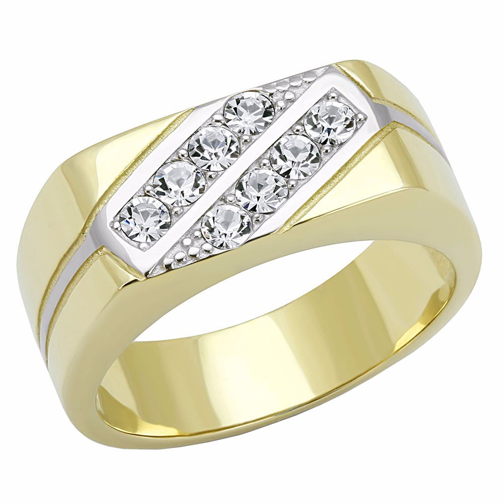 Top Grade Crystal Set in Two-Tone IP Gold Stainless Steel Mens Ring ...