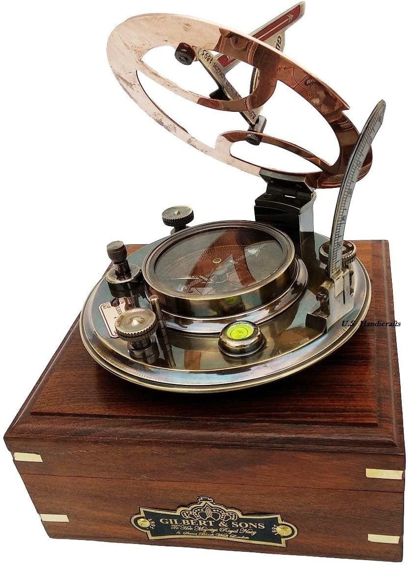 Top Grade Engraved Brass Sundial with Embossed Needle in Rosewood Case ...
