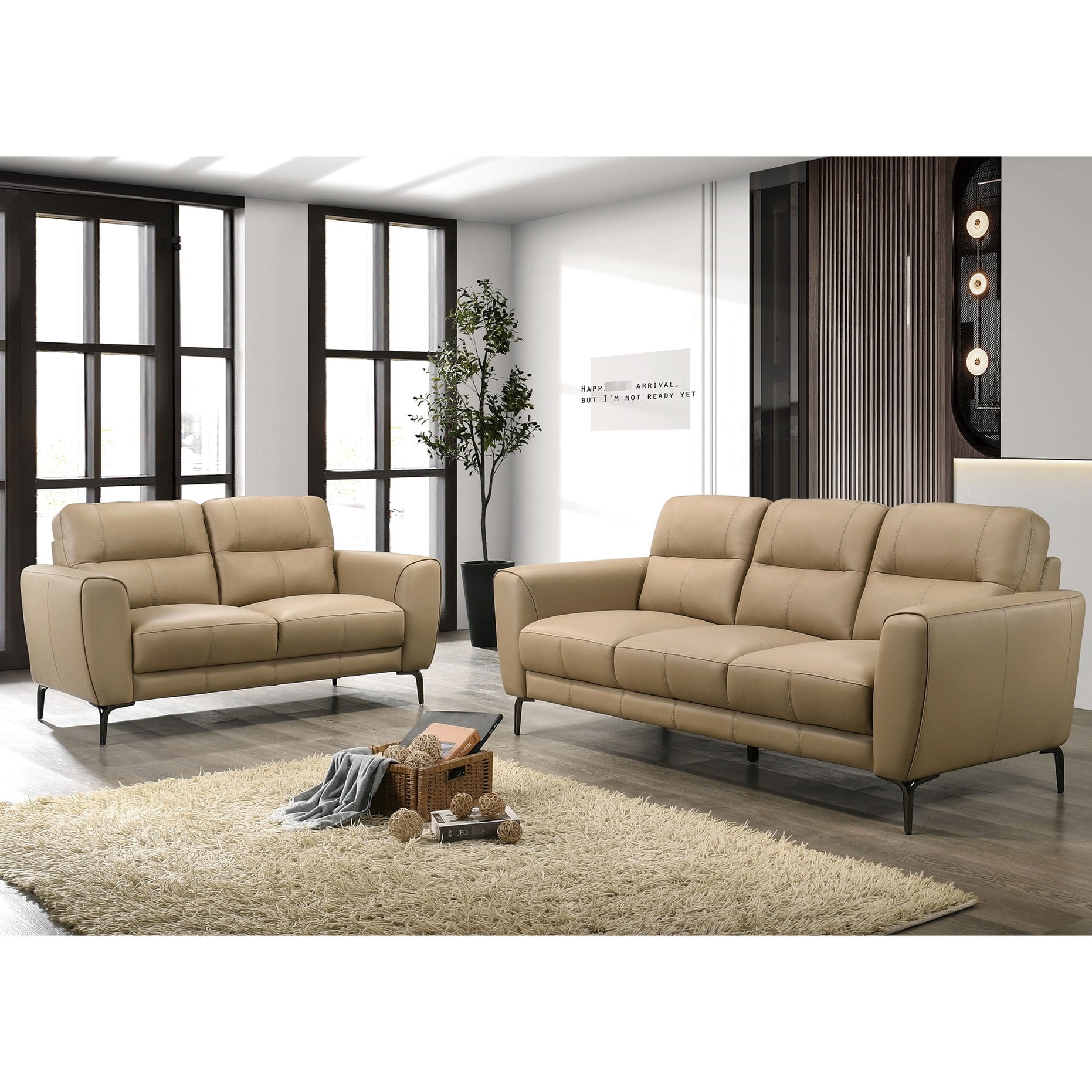 Top Grain Leather 2pc Sofa Set for Relaxing in Classic Contemporary ...