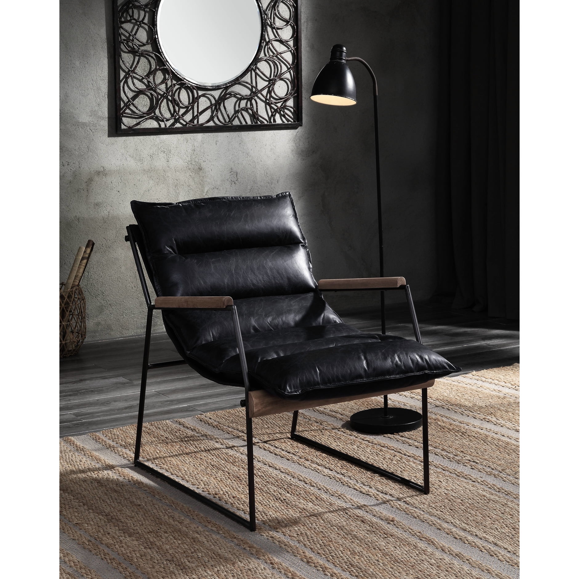 Top Grain Leather Accent Chair - Distress Espresso & Matt Iron Design ...