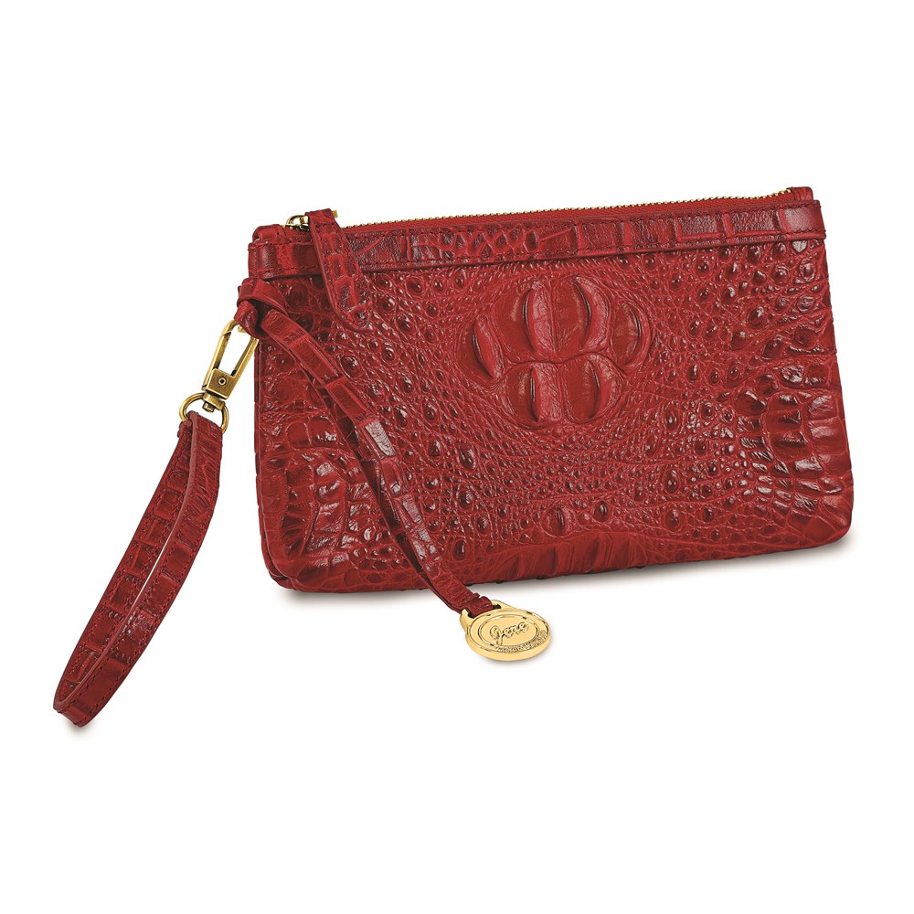 Top Grain Leather Croc Texture RFID Blocking Red Zip-Top Clutch Purse ...