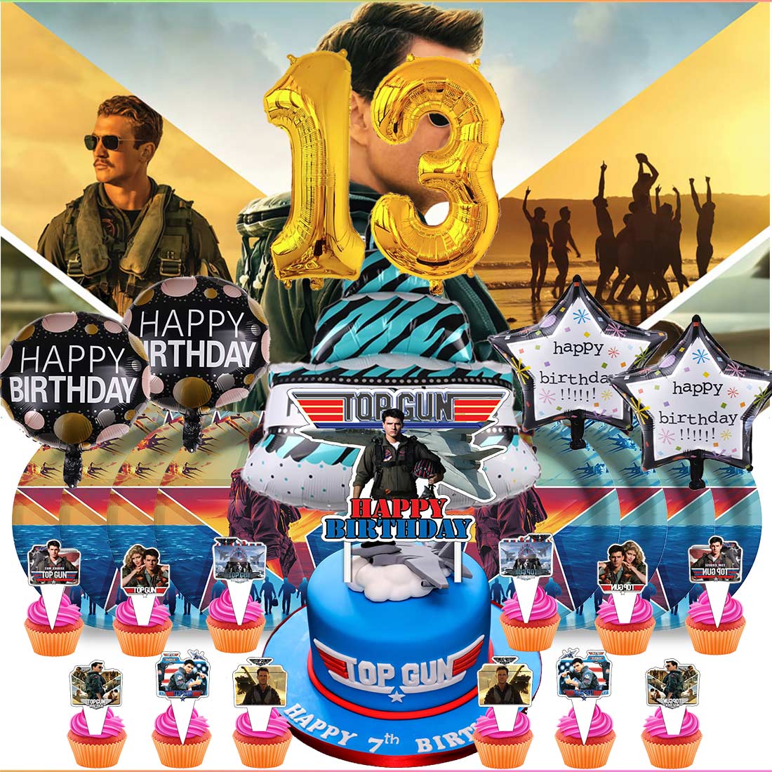 Top Gun 13th Tableware Balloons Cake Toppers Backdrop Banner Supplies ...