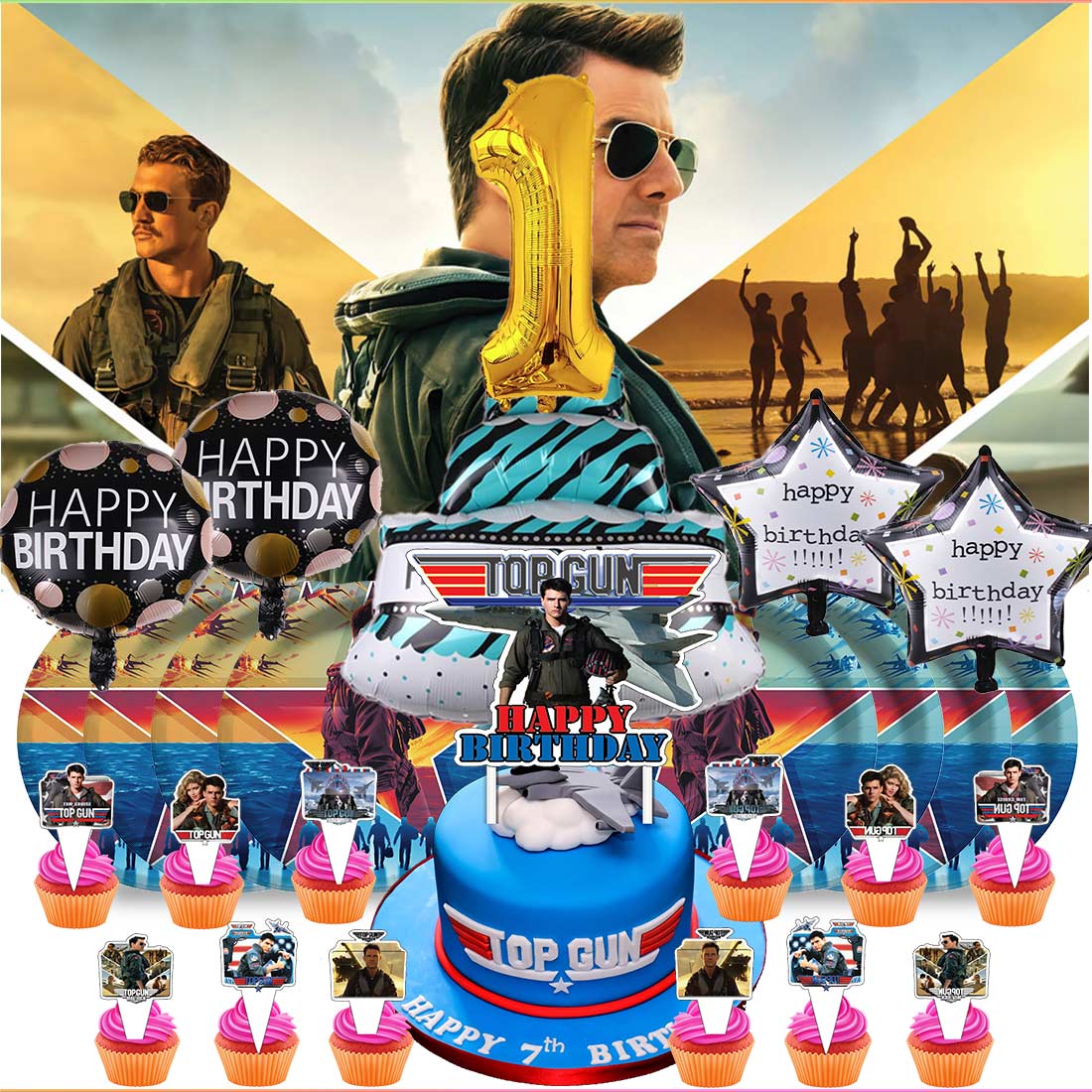 Top Gun 1st Tableware Balloons Cake Toppers Backdrop Banner Supplies ...