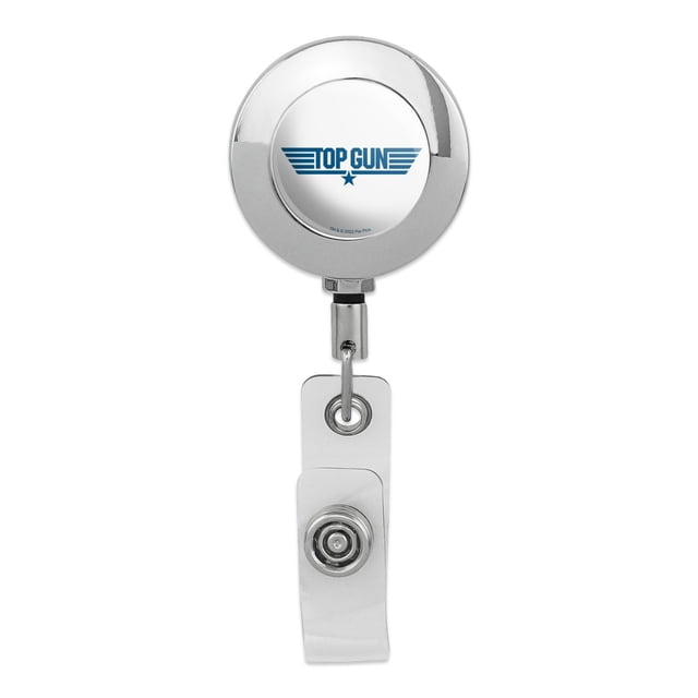 Top Gun Flat Logo Retractable Reel Premium Metal Chrome Badge ID Card ...