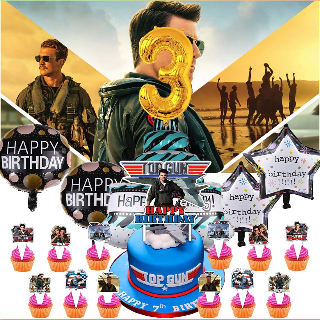 Top Gun Party Supplies Decor 3rd Kit Balloons Birthday Cake Topper ...