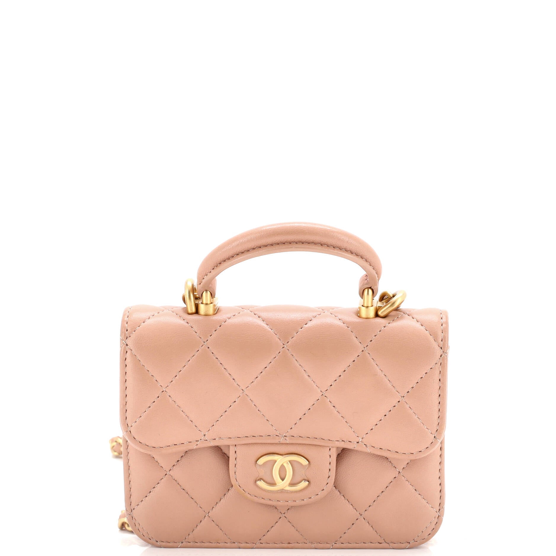 Pre-Owned Top Handle Flap Coin Purse with Chain Quilted Lambskin By ...