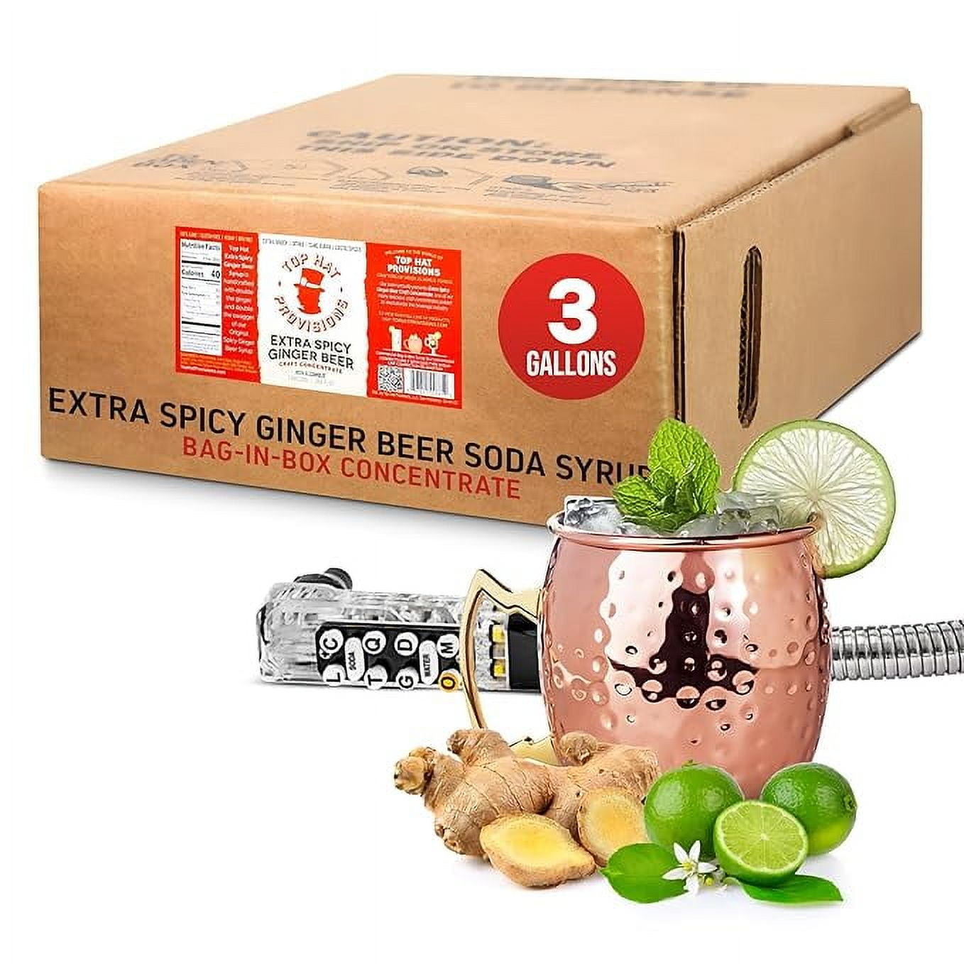 Top Hat Extra Spicy Ginger Beer Syrup BIB - 3 gallon Soda System Bag in ...
