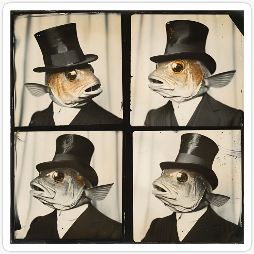 Top Hat Fish Gentleman Whimsical Photobooth Style Vintage Animal ...