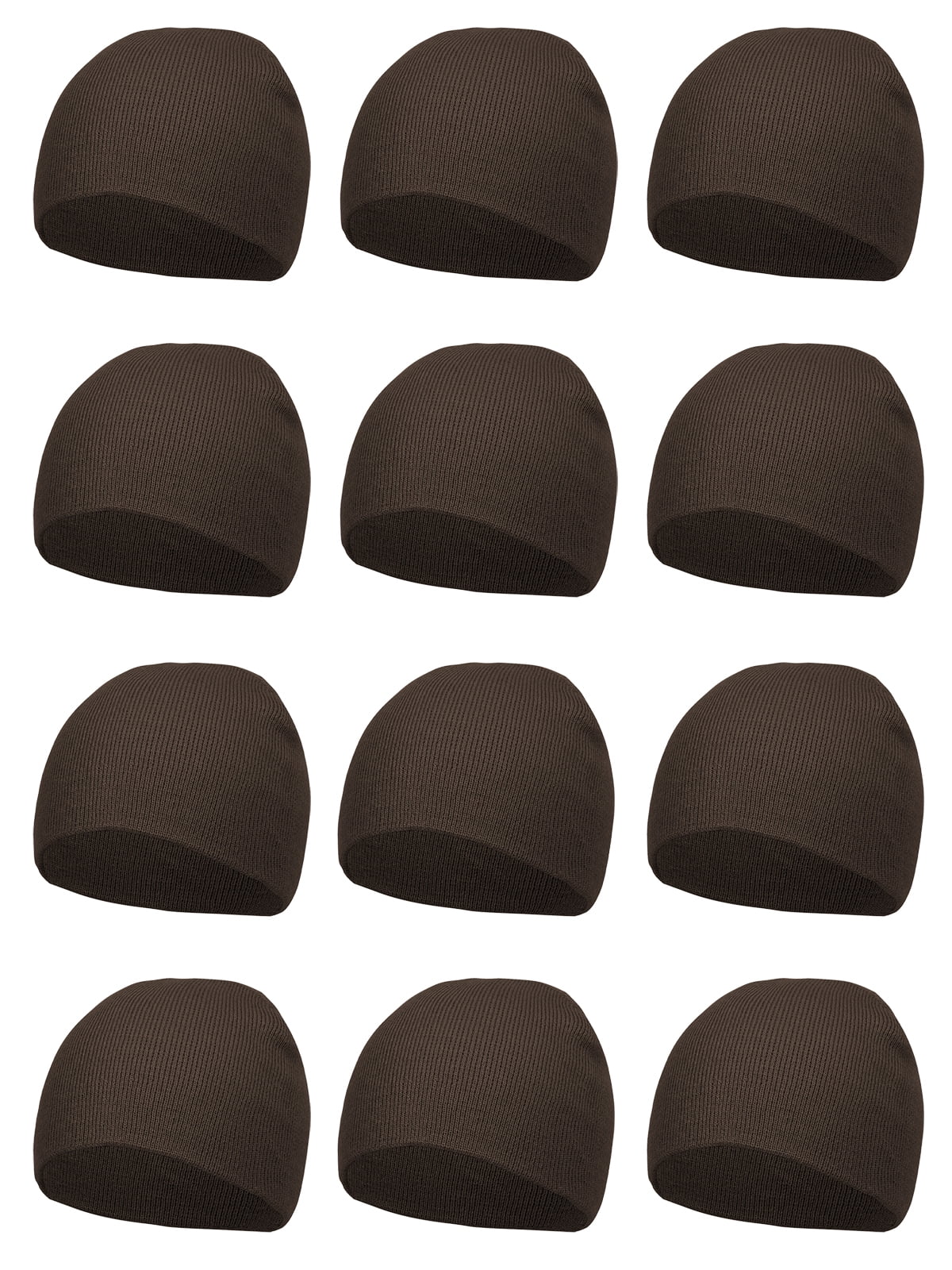 Top Headwear 12 pack lot Dozen Short Skull Cap Cuffless Beanies - Brown ...